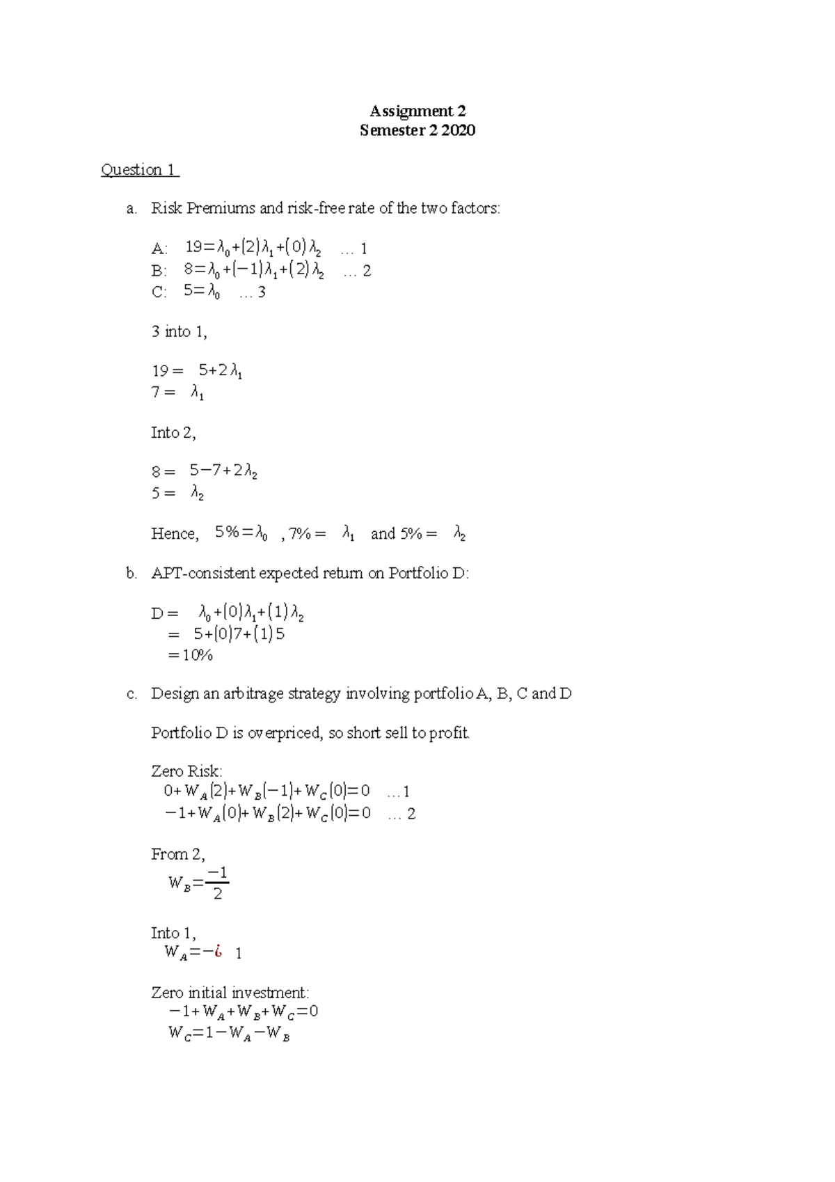 Assignment 2 2020 - Assignment 2 Semester 2 2020 Question 1 a. Risk ...