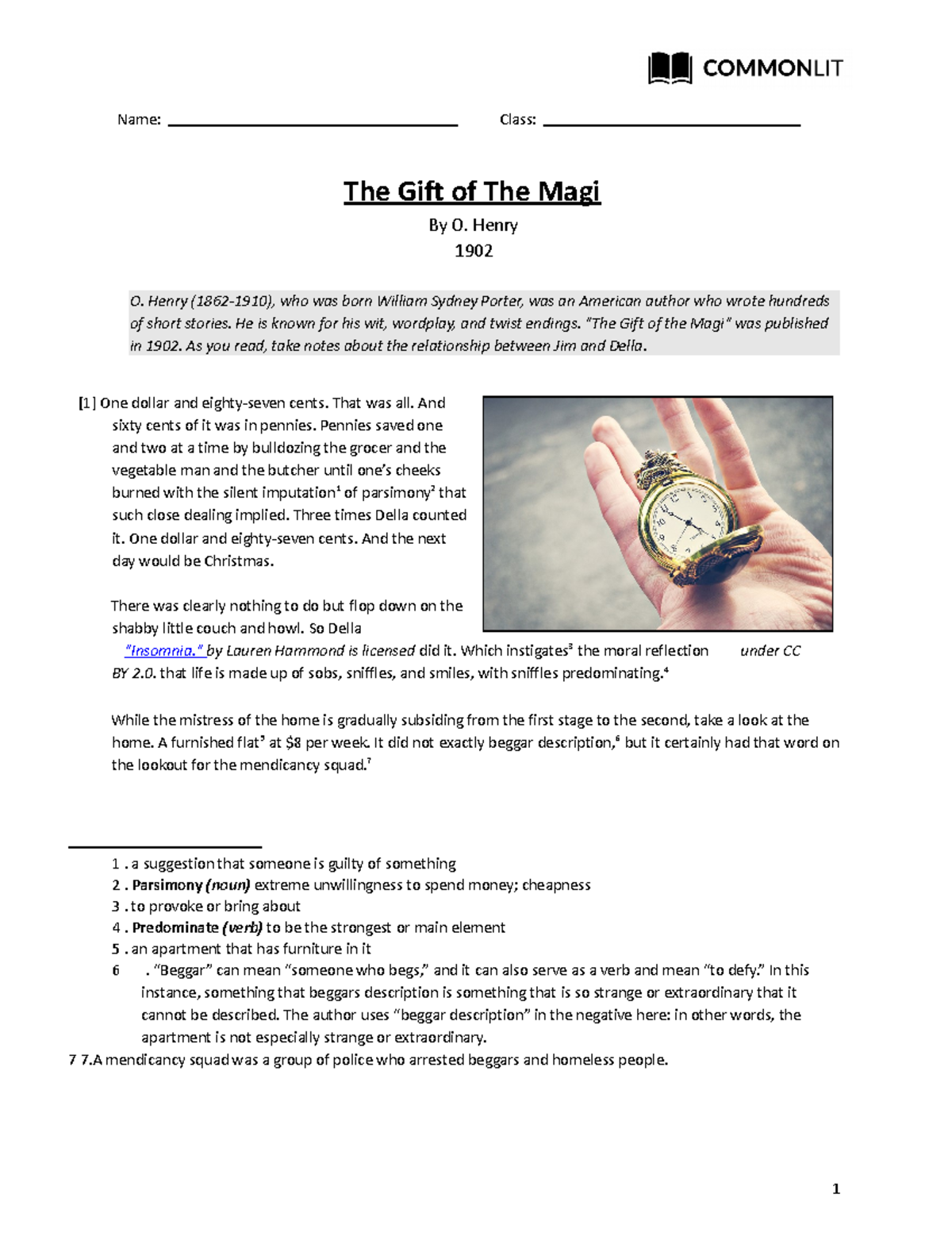 The Gift of The Magi-teacher-14 - Name: Class: The Gift of The Magi By ...