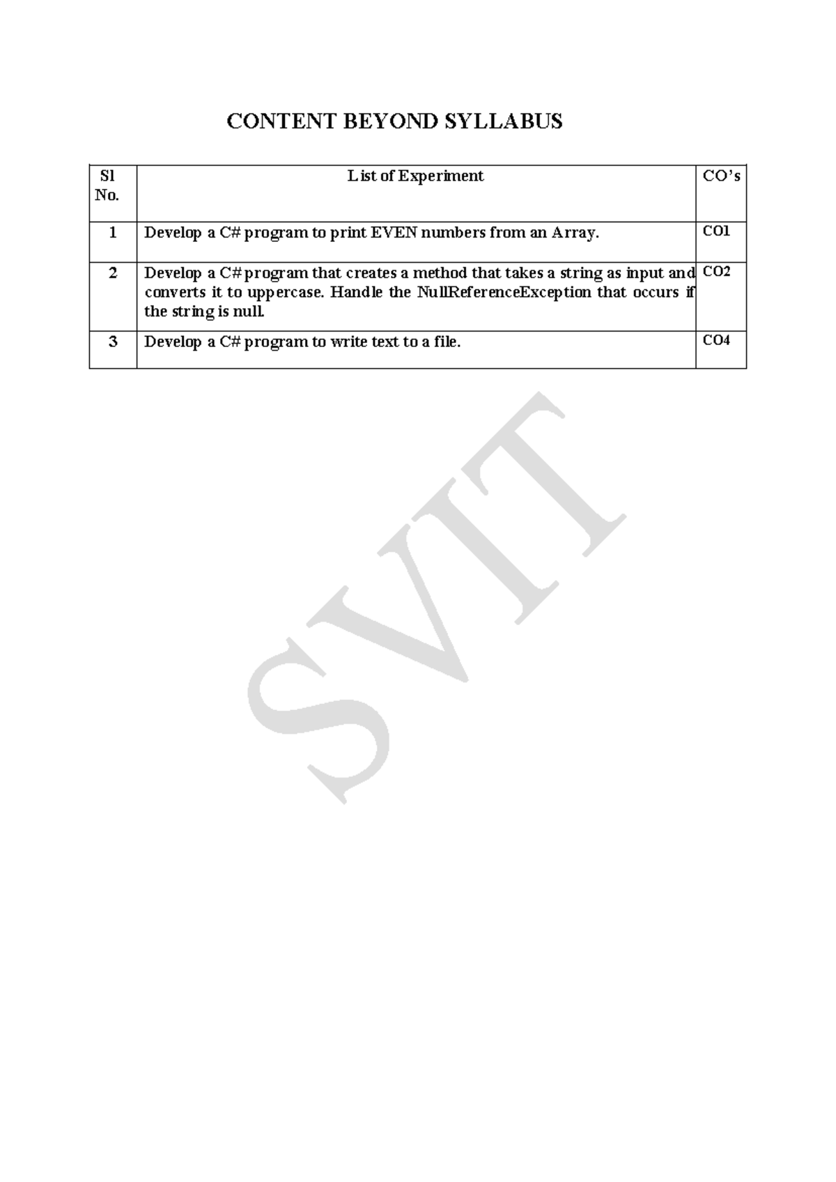 C# content beyond syllabus - computer science - CONTENT BEYOND SYLLABUS Sl No. List of ...