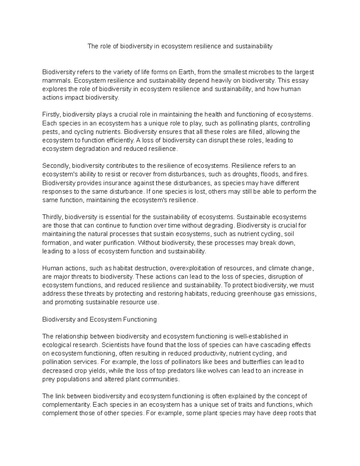 The role of biodiversity in ecosystem resilience and sustainability ...