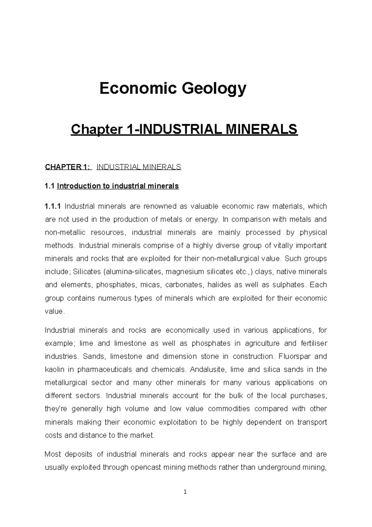 Economic Geology-Industrial minerals - Economic Geology Chapter 1 ...