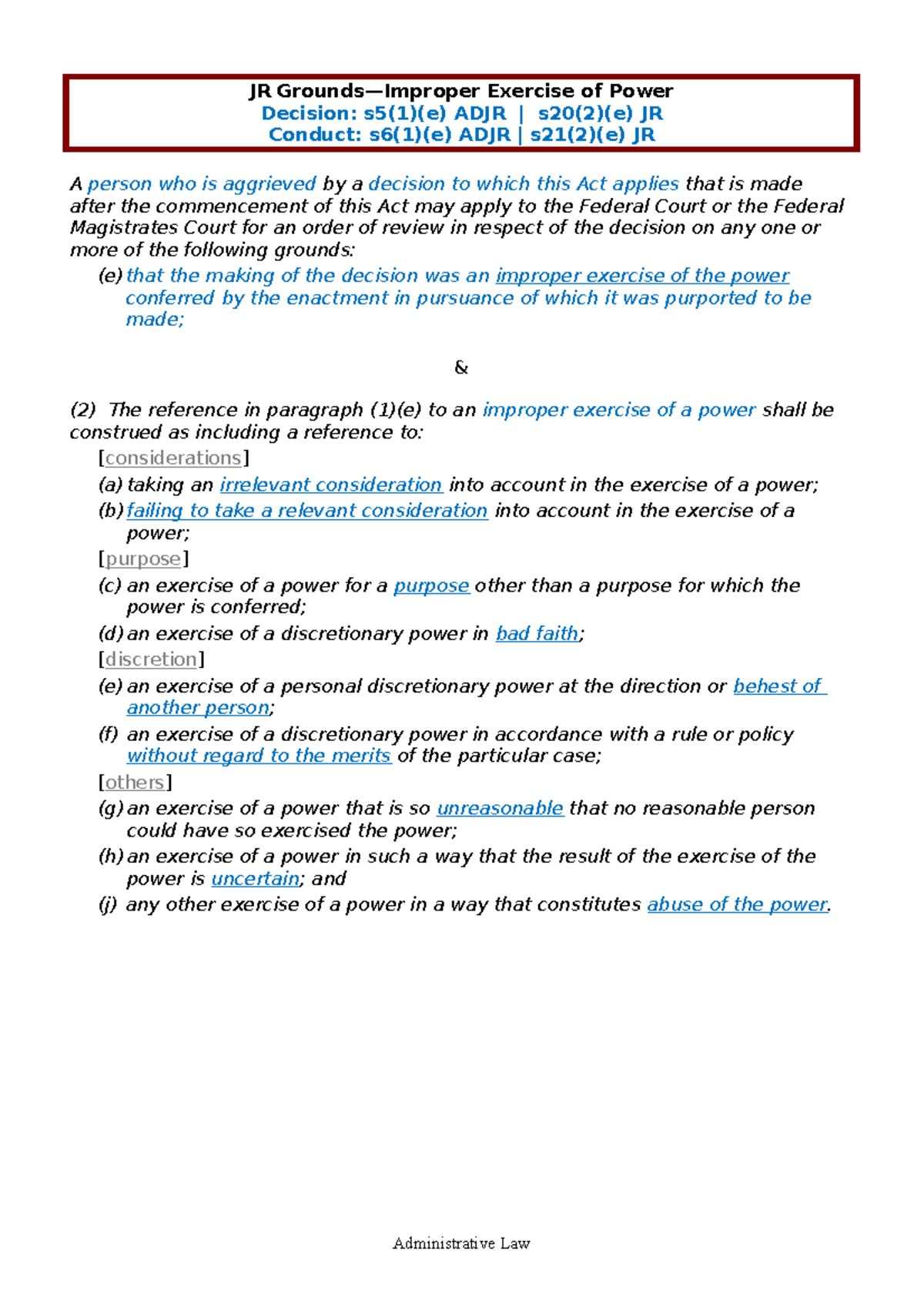 JR Grounds-Improper Purpose Grounds - JR Grounds—Improper Exercise of ...