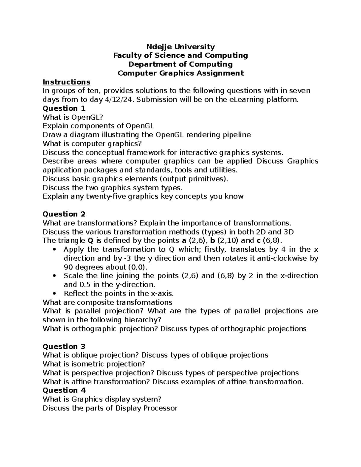 Assignment Ndejje University Faculty Of Science And Computing Department Of Computing Computer