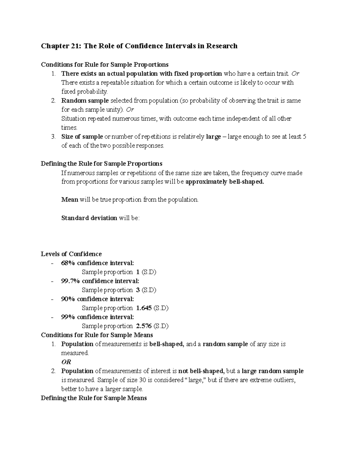 Chapter 21 Notes - Chapter 21: The Role of Confidence Intervals in ...