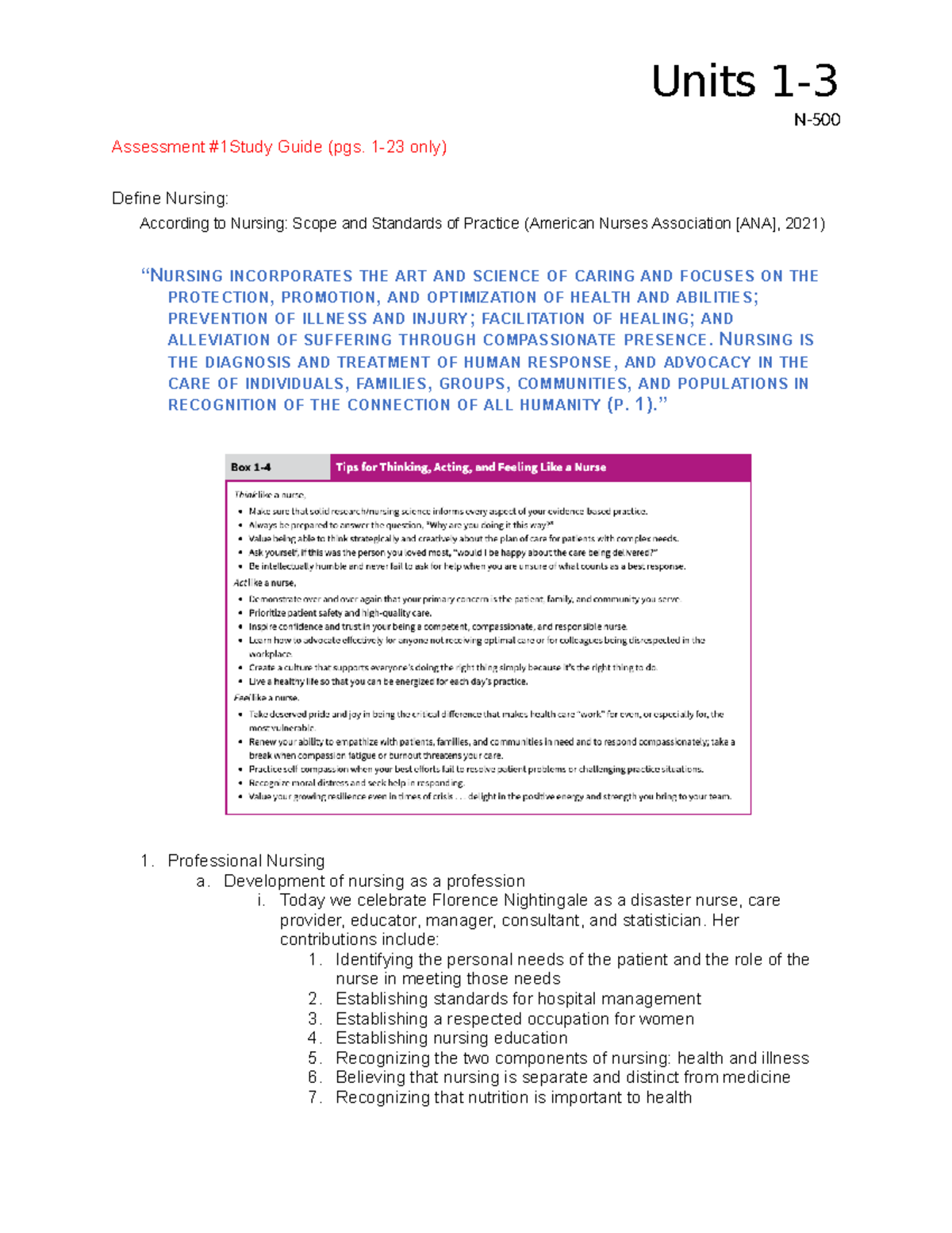 Units 1-3 - Notes - N- Assessment #1Study Guide (pgs. 1-23 only) Define ...
