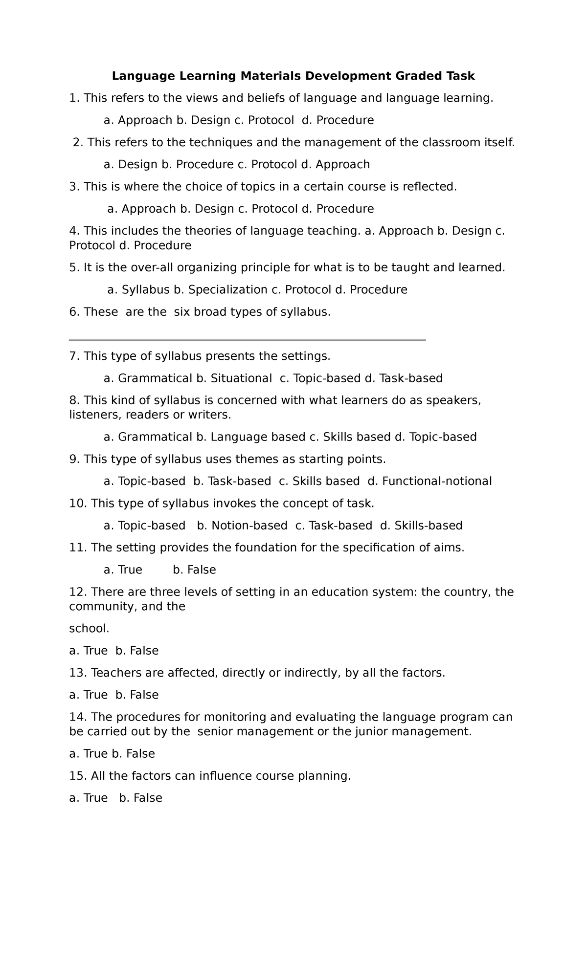 Take home language material - Language Learning Materials Development Graded Task This refers to ...