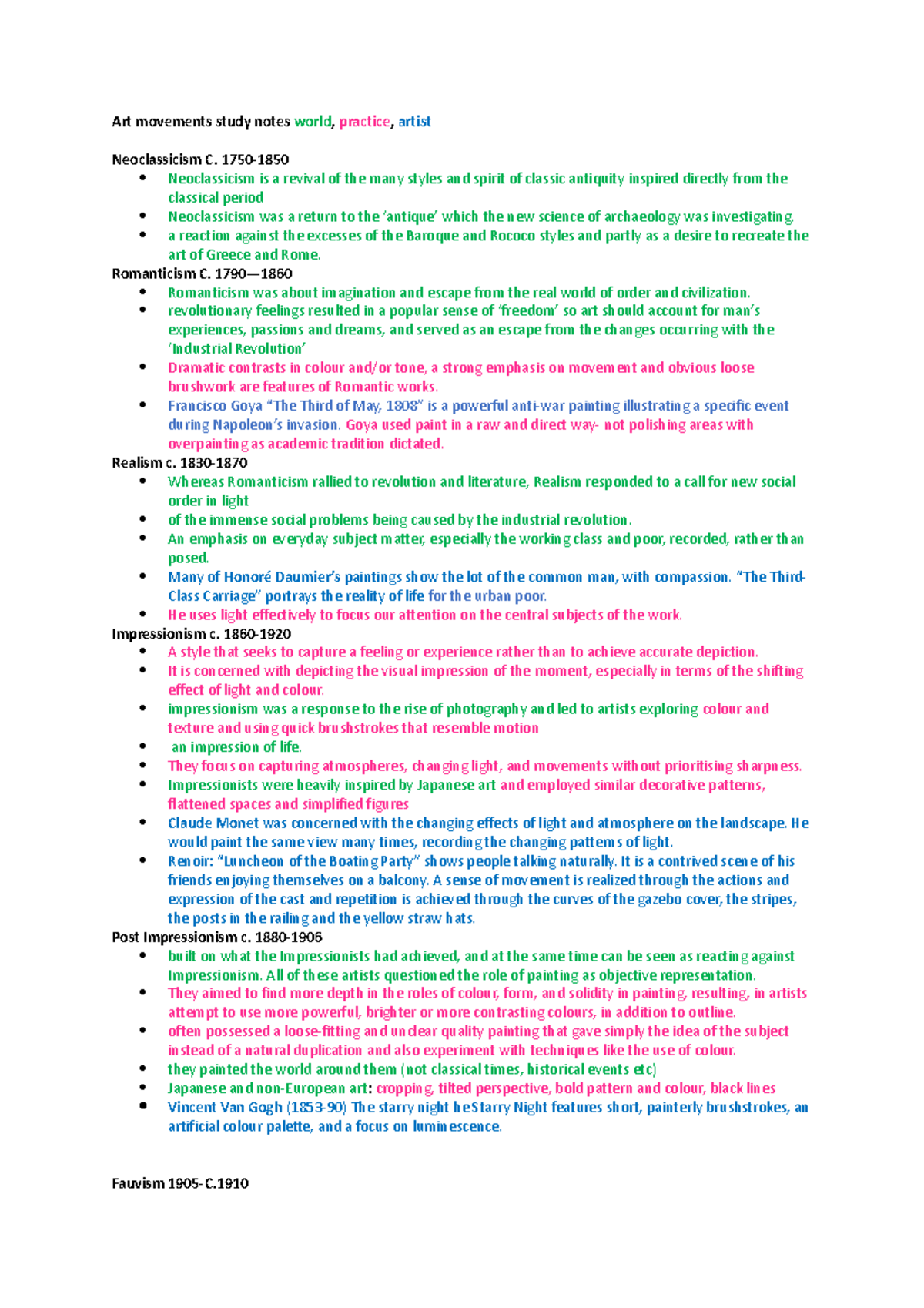 Art movement study notes - 1750- Neoclassicism is a revival of the many ...
