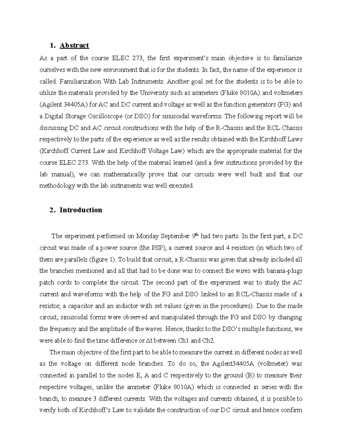 ELEC 273 Lab report 1 - 1. Abstract As a part of the course ELEC 273 ...