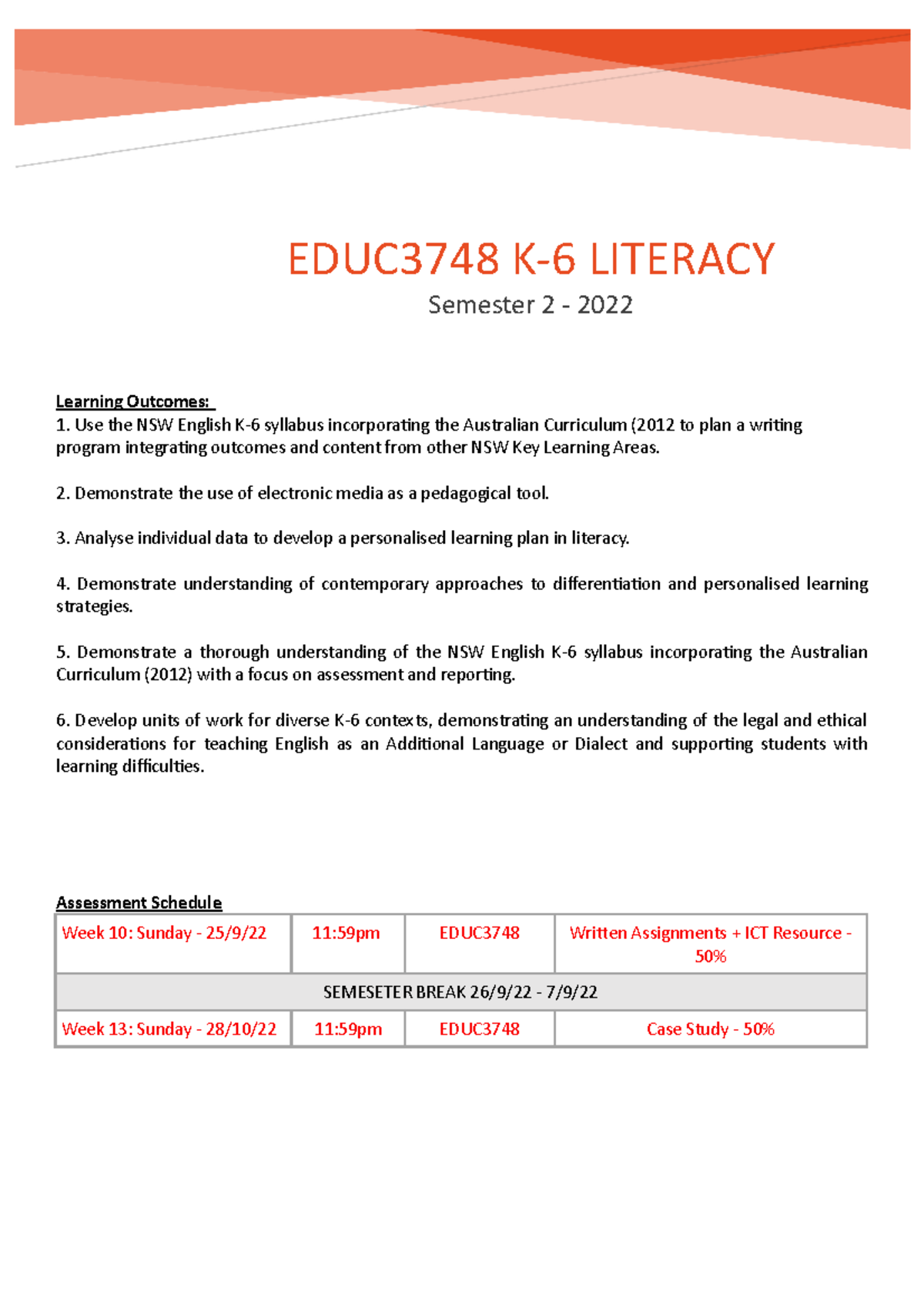 Literacy - not - Learning Outcomes: Use the NSW English K-6 syllabus ...
