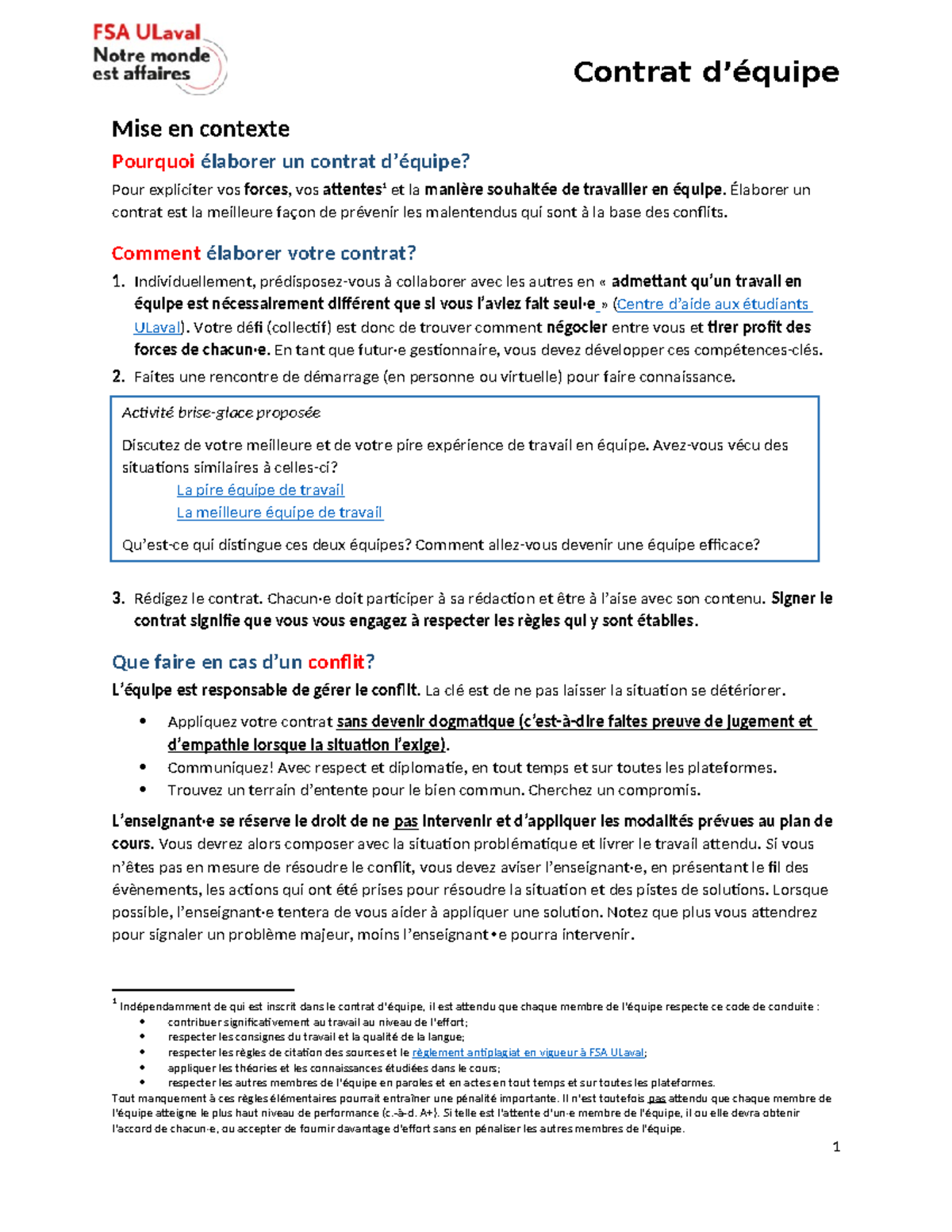 Contrat d'équipe MNG2109 - Mise en contexte Pourquoi élaborer un ...