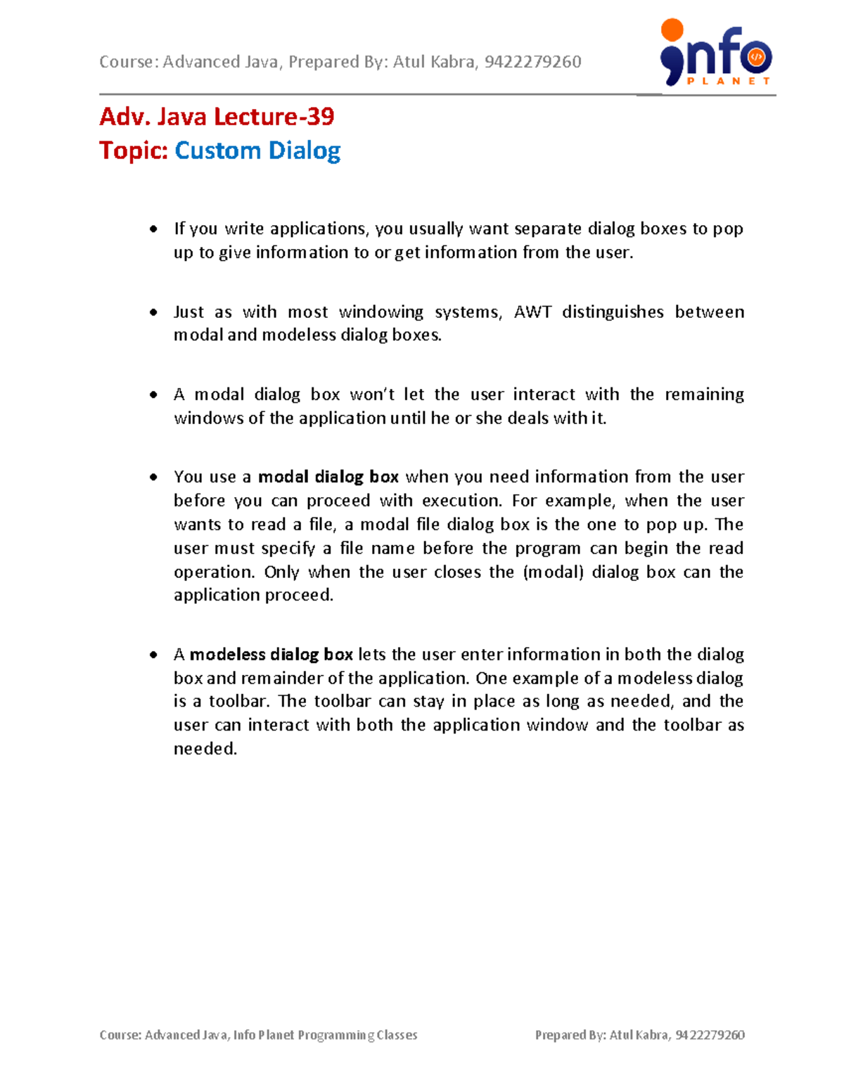 Aj Lec 39 Custom Dialog Adv Java Lecture Topic Custom Dialog If You Write Applications You