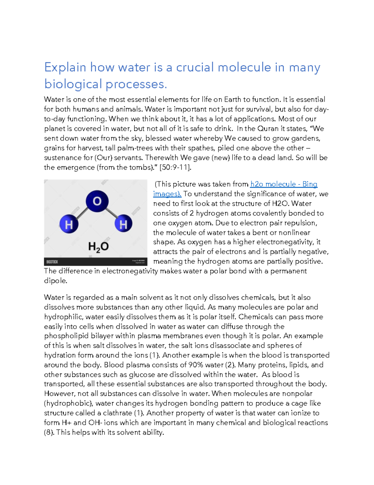 Explain how water is a crucial molecule in many biological p - Copy ...