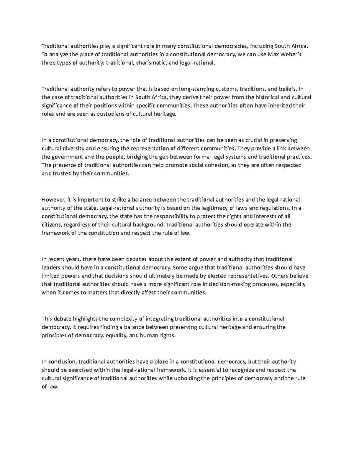 Sociology assignment example - Traditional authorities play a ...