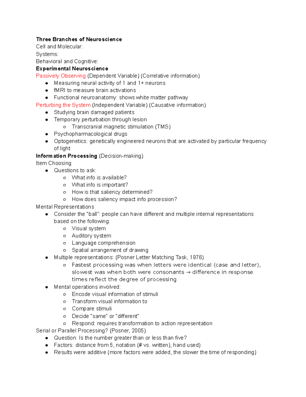 Unit 1 Study Guide - Three Branches of Neuroscience Cell and Molecular ...