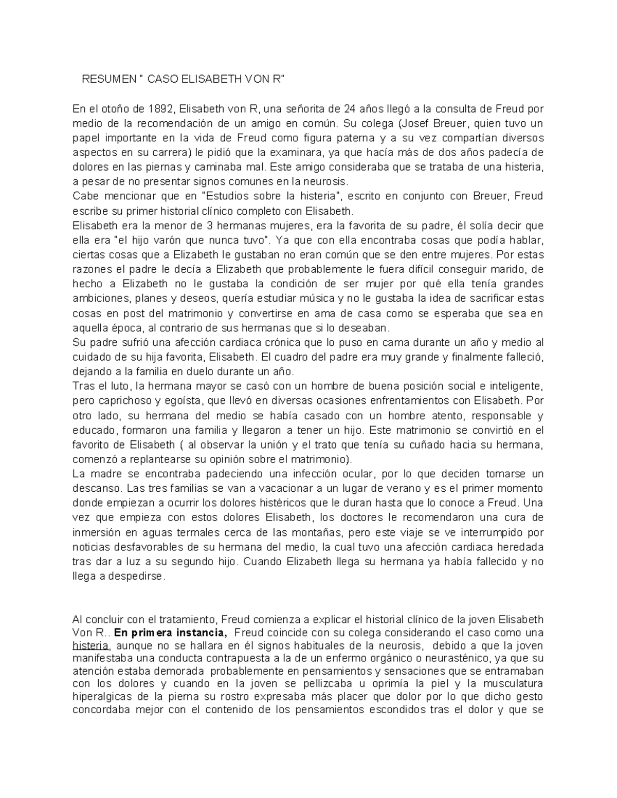 Resumen “ CASO Elisabeth VON R” - RESUMEN “ CASO ELISABETH VON R” En el ...