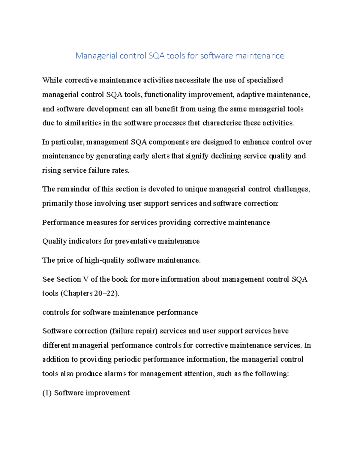 Managerial Control Sqa Tools For Software Maintenance In Particular Management Sqa Components