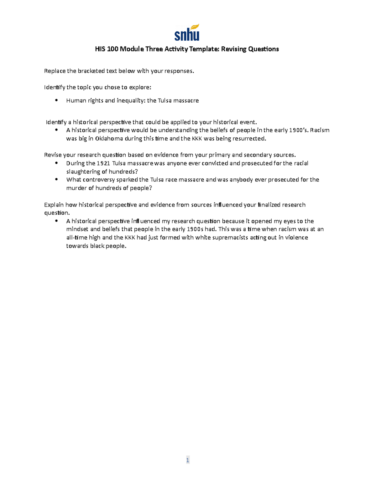 Module 3 history - HIS 100 Module Three Activity Template: Revising ...