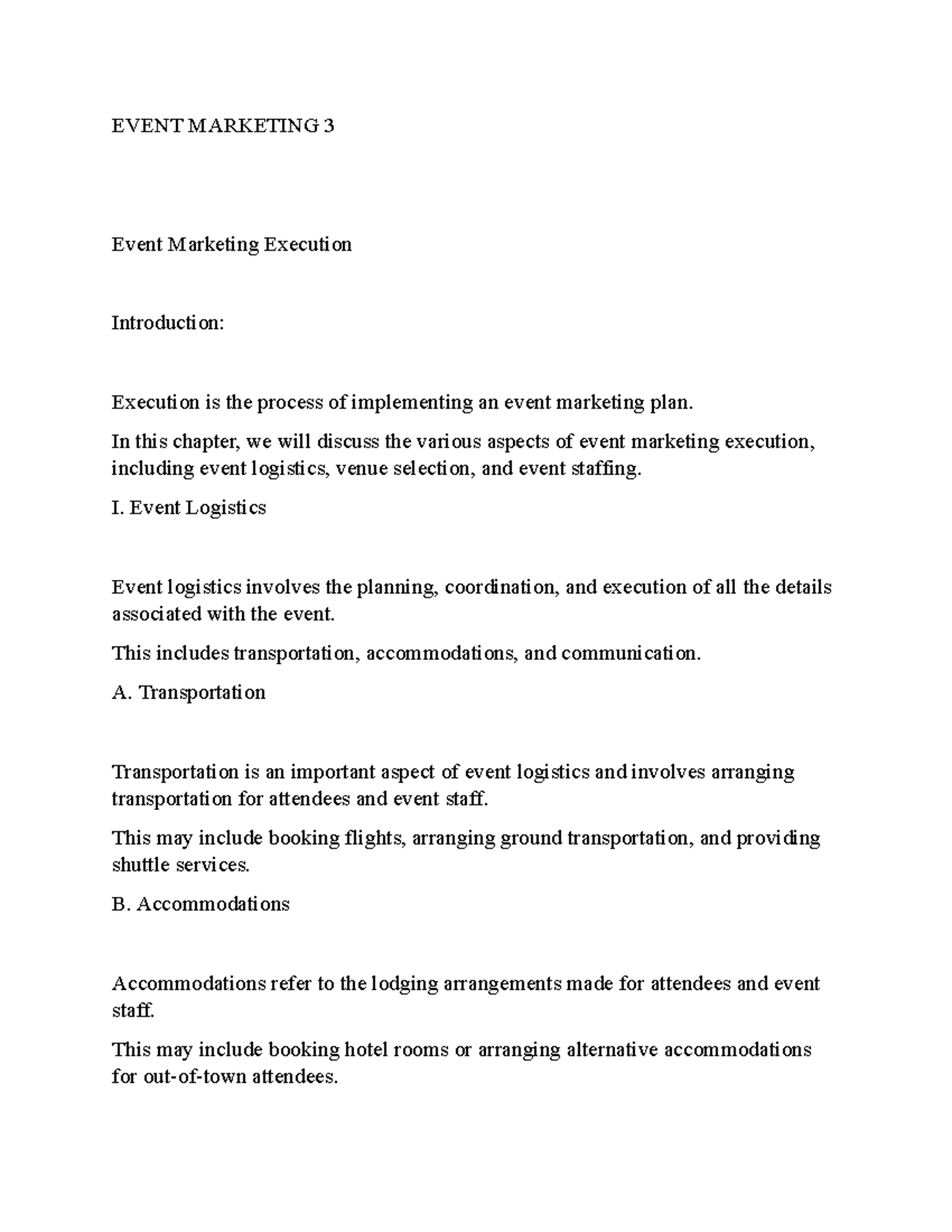 Event Marketing 3 - EVENT MARKETING 3 Event Marketing Execution ...