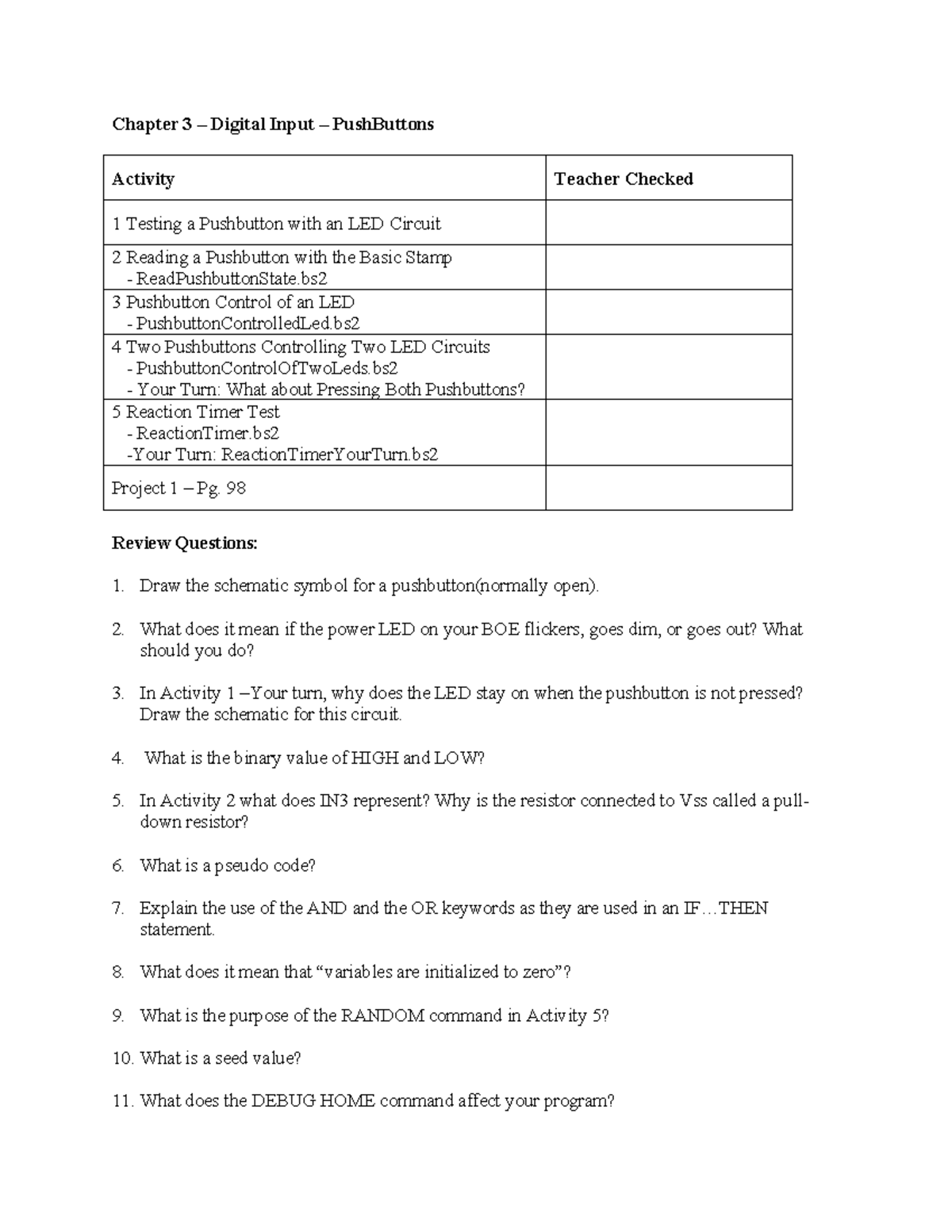 WAM - CH3 - good content - Chapter 3 – Digital Input – PushButtons Activity Teacher Checked 1 ...