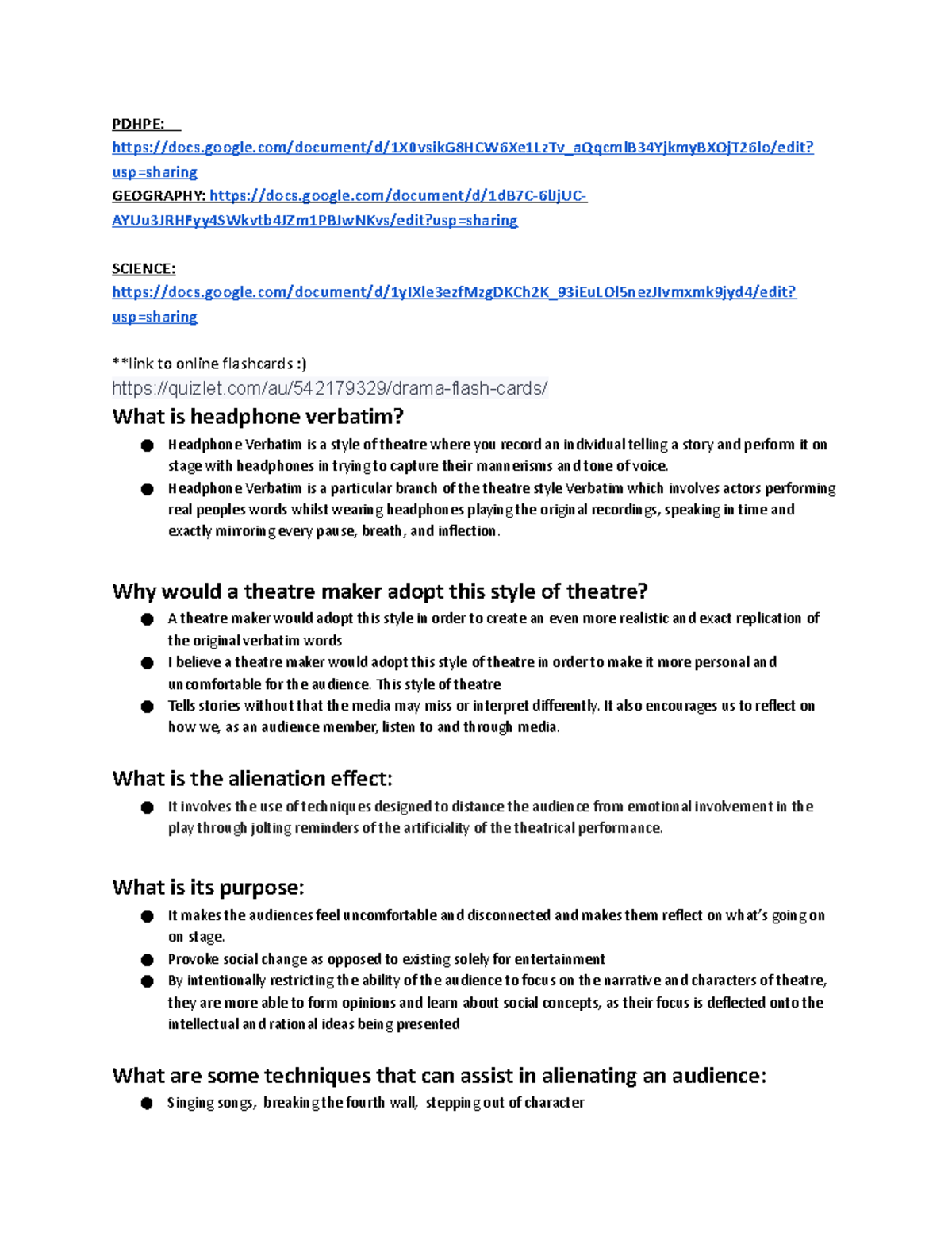 Drama EXAM Notes - PDHPE: docs.google/document/d/1X0vsikG8HCW6Xe1LzTv ...