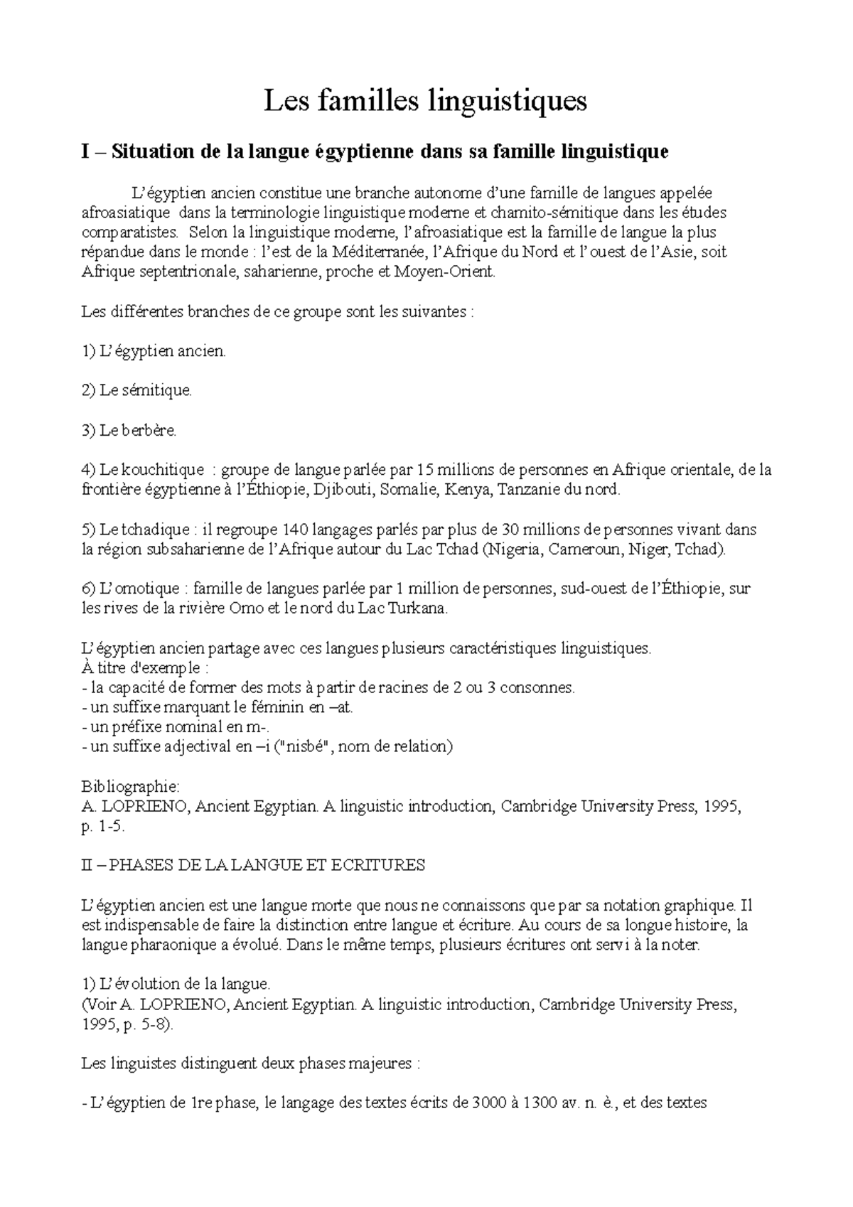 Les familles linguistiques - Selon la linguistique moderne, l ...