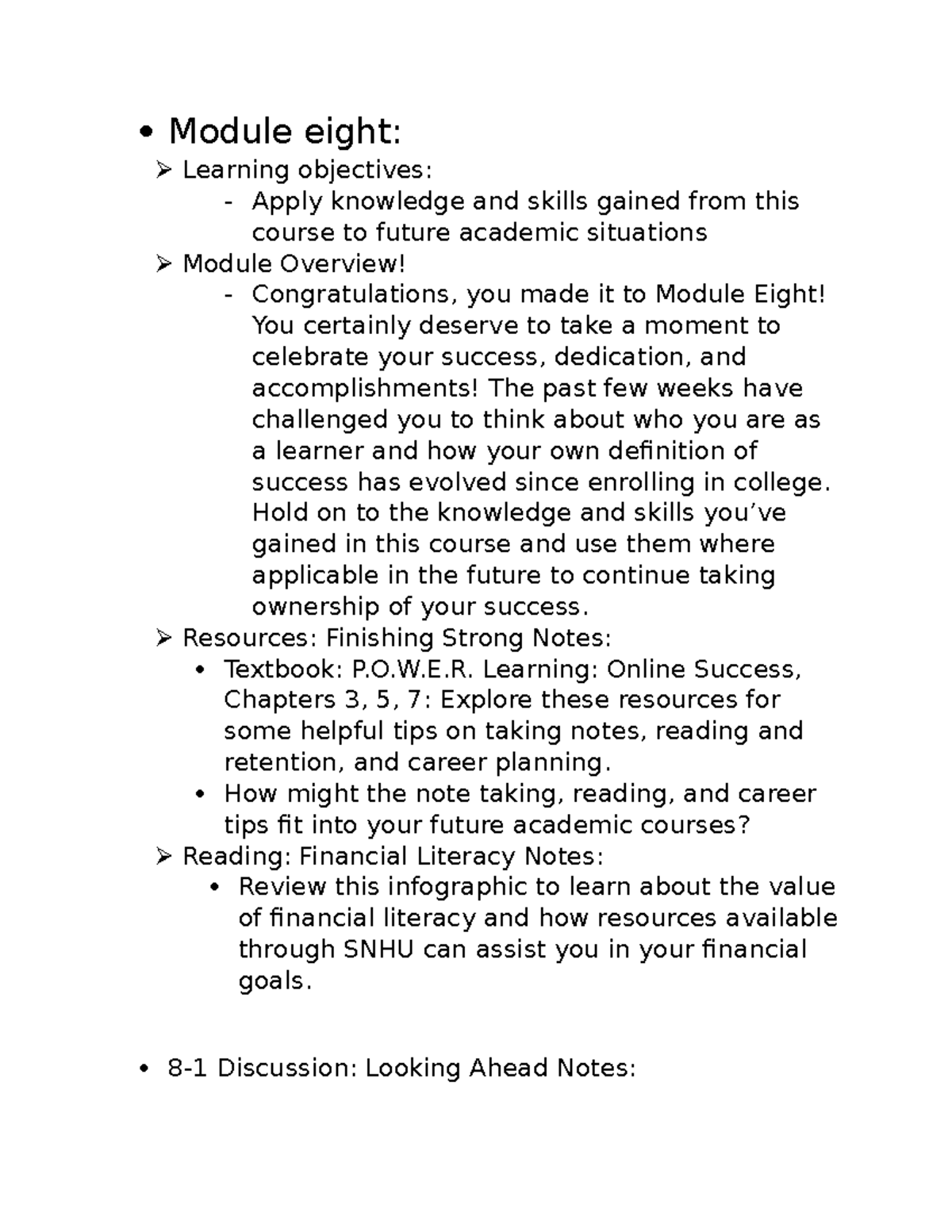 Module Eight success Strat Online - Module eight: Learning objectives ...