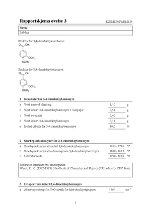 Rapportskjema KJEM124-øvelse 1 - Rapportskjema øvelse 1 KJEM124/FARM ...