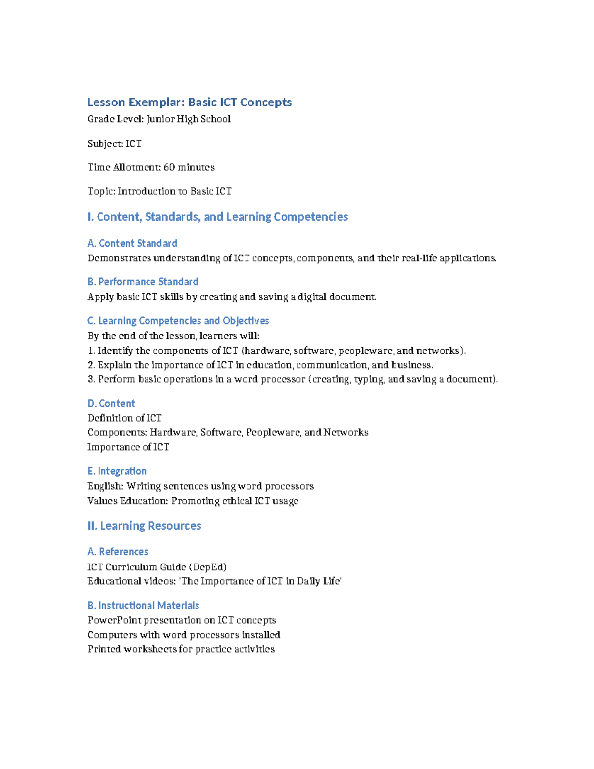 Basic ICT Lesson Exemplar Matatag - Lesson Exemplar: Basic ICT Concepts ...