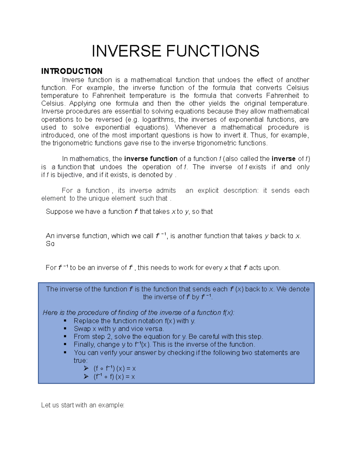 Inverse Functions - SLP - INVERSE FUNCTIONS INTRODUCTION Inverse ...