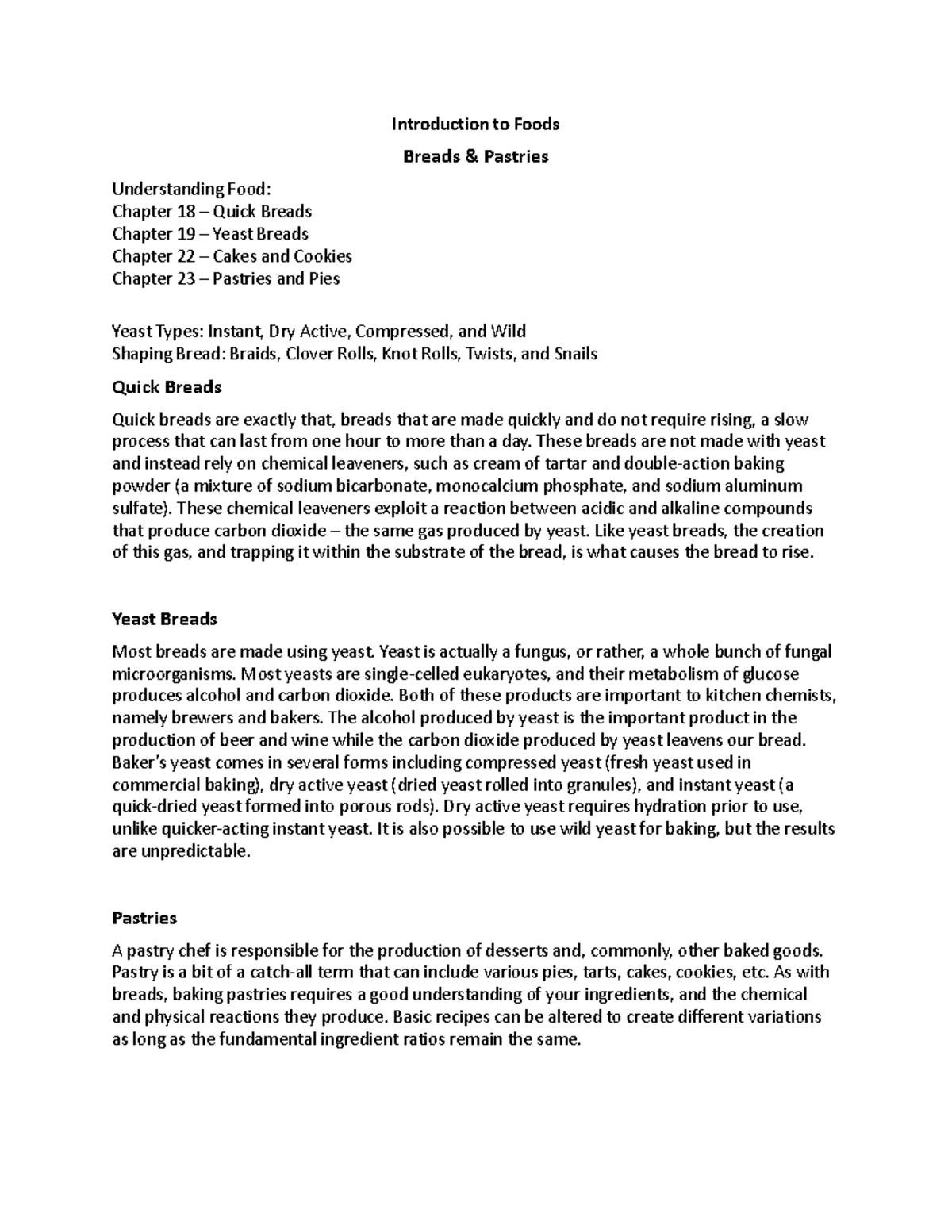 Breads & Pastries Lab - Introduction to Foods Breads & Pastries ...