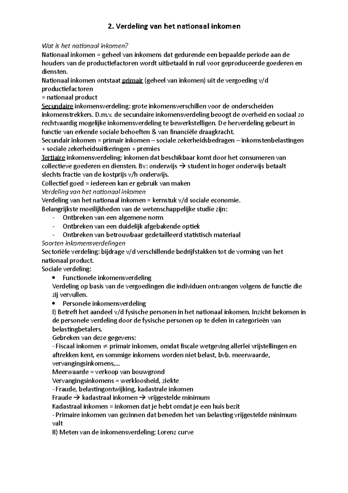 Deel cursus Sociale Economie: Verdeling van het nationaal inkomen - Wat ...