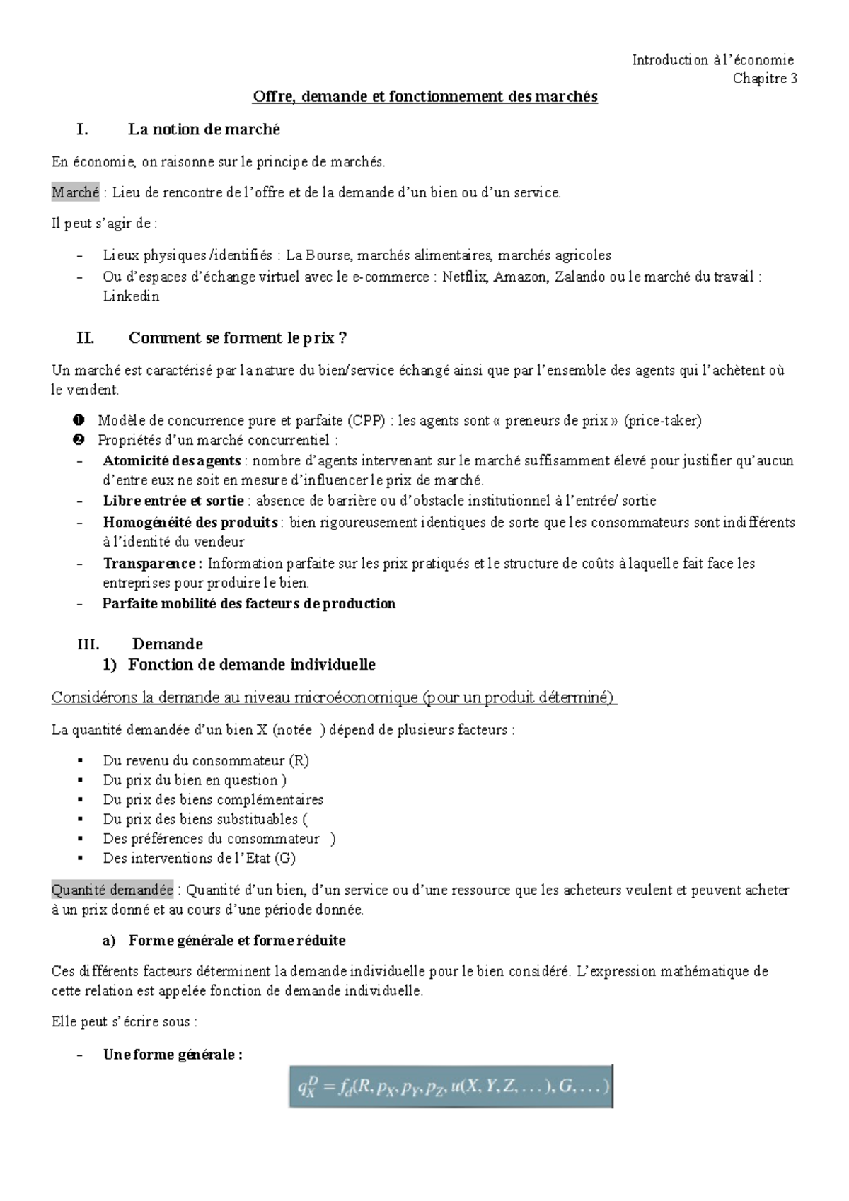 Chapitre 3 Offre, demande et fonctionnement des marchés - La notion de ...