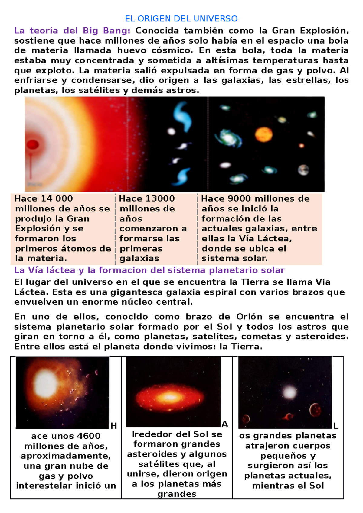EL Origen DEL Universo - EL ORIGEN DEL UNIVERSO La teoría del Big Bang ...