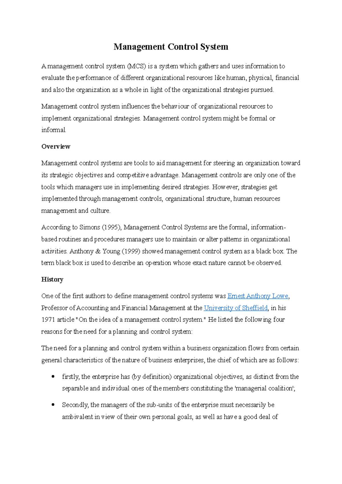 Management Control Systems / Cost Management and Strategic Management Accounting - Management ...
