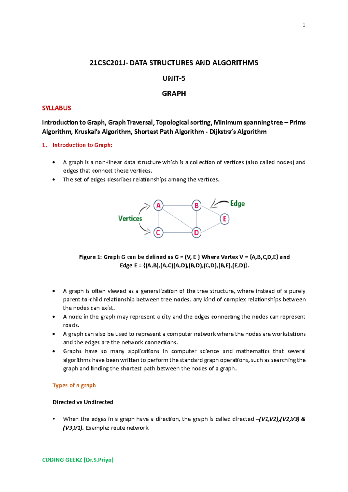 UNIT-5 21CSC201J - unit 5 notes - 21CSC201J- DATA STRUCTURES AND ...