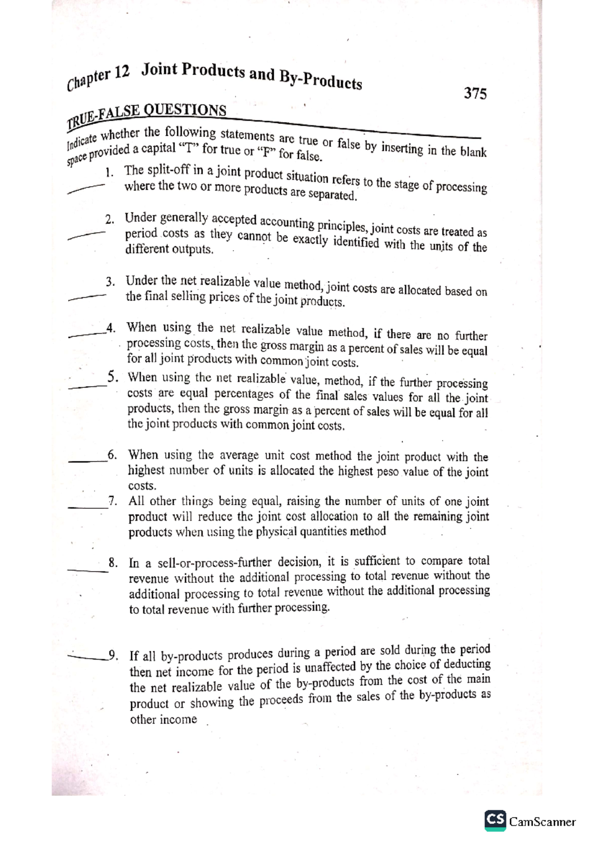 Chapter 12 T F Questions Accountancy Camscanner Camscanner Studocu
