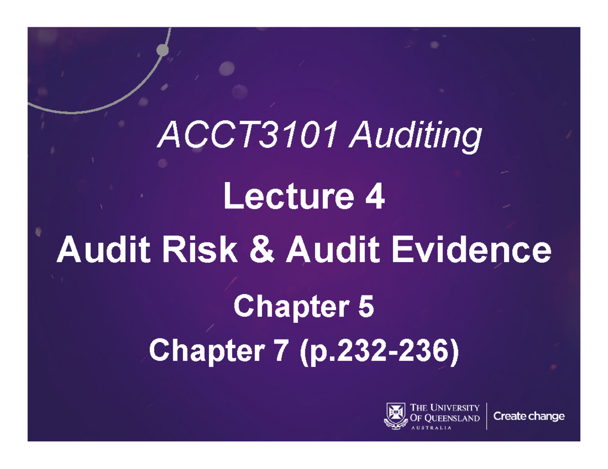 ACCT3101 Lecture 4 Audit evidence & Audit risk model - Lecture 4 Audit ...