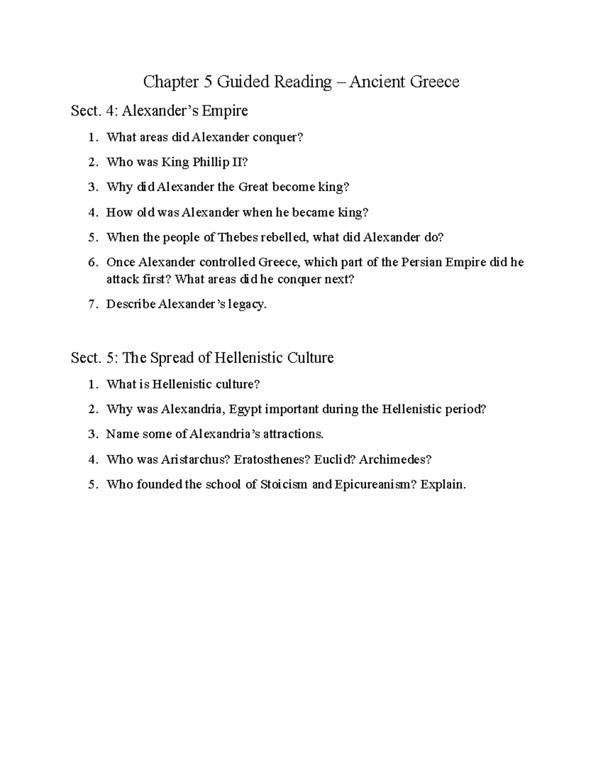 Chapter 5 Guided Reading (Alexander) - Chapter 5 Guided Reading – Ancient Greece Sect. 4: - Studocu