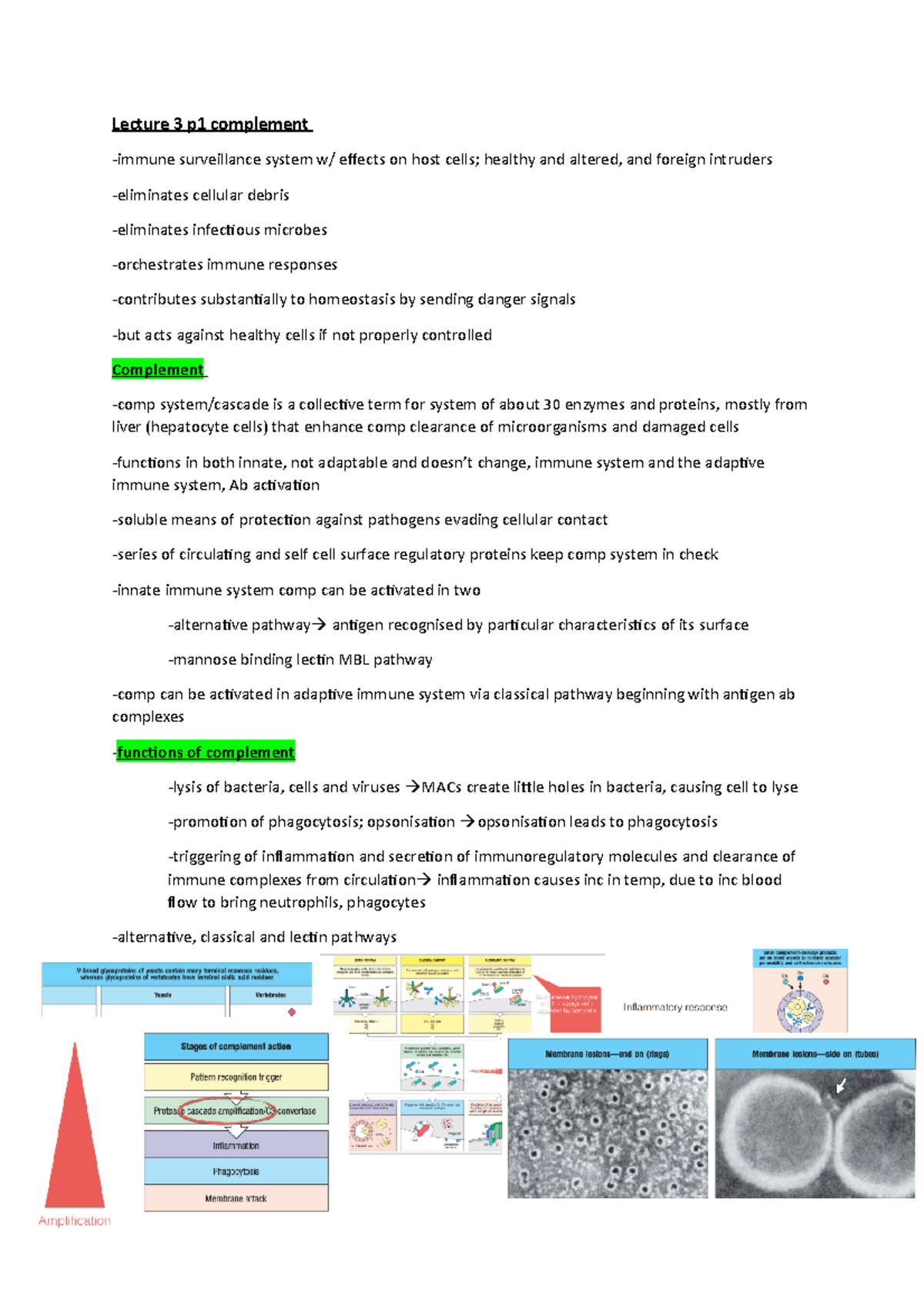 Lecture 3 p1 complement system - Lecture 3 p1 complement -immune surveillance system w/ effects ...