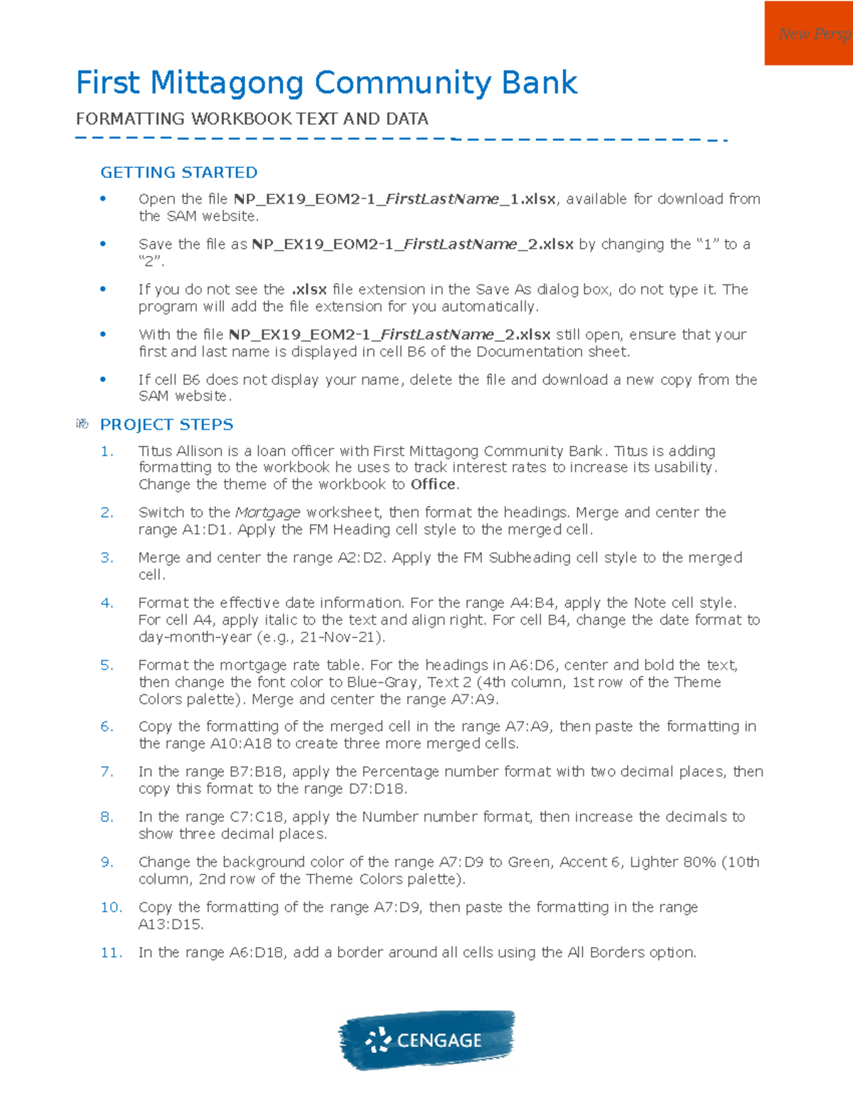 Instructions NP EX19 EOM2-1 - First Mittagong Community Bank FORMATTING WORKBOOK TEXT AND DATA ...