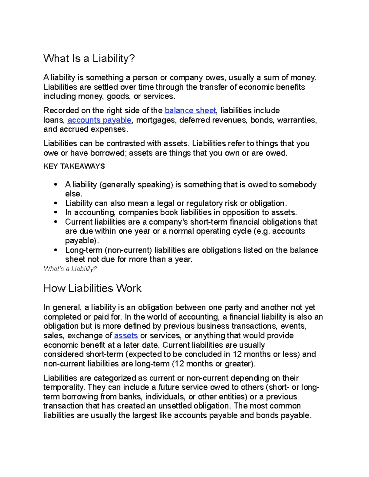Liabilities - What Is a Liability? A liability is something a person or ...