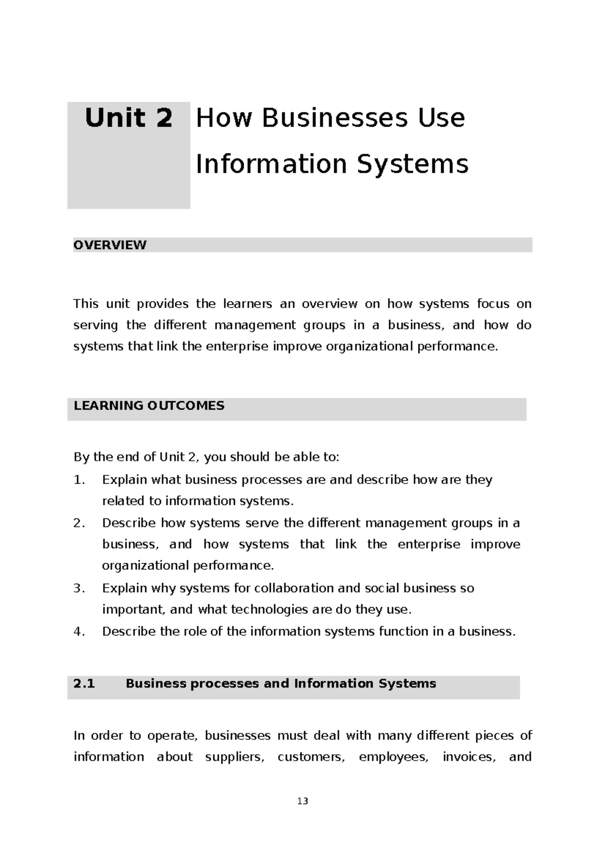 ITC101 SIM Topic 2 - Unit 2 How Businesses Use Information Systems ...
