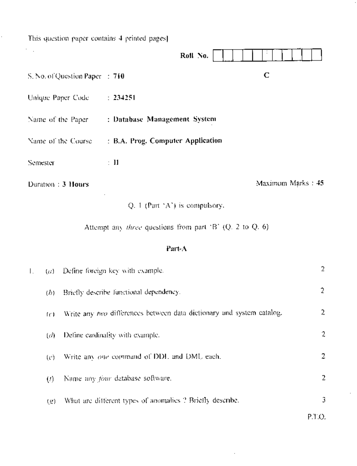 B A (PROG) Computer Application Database Management System SEM II ...
