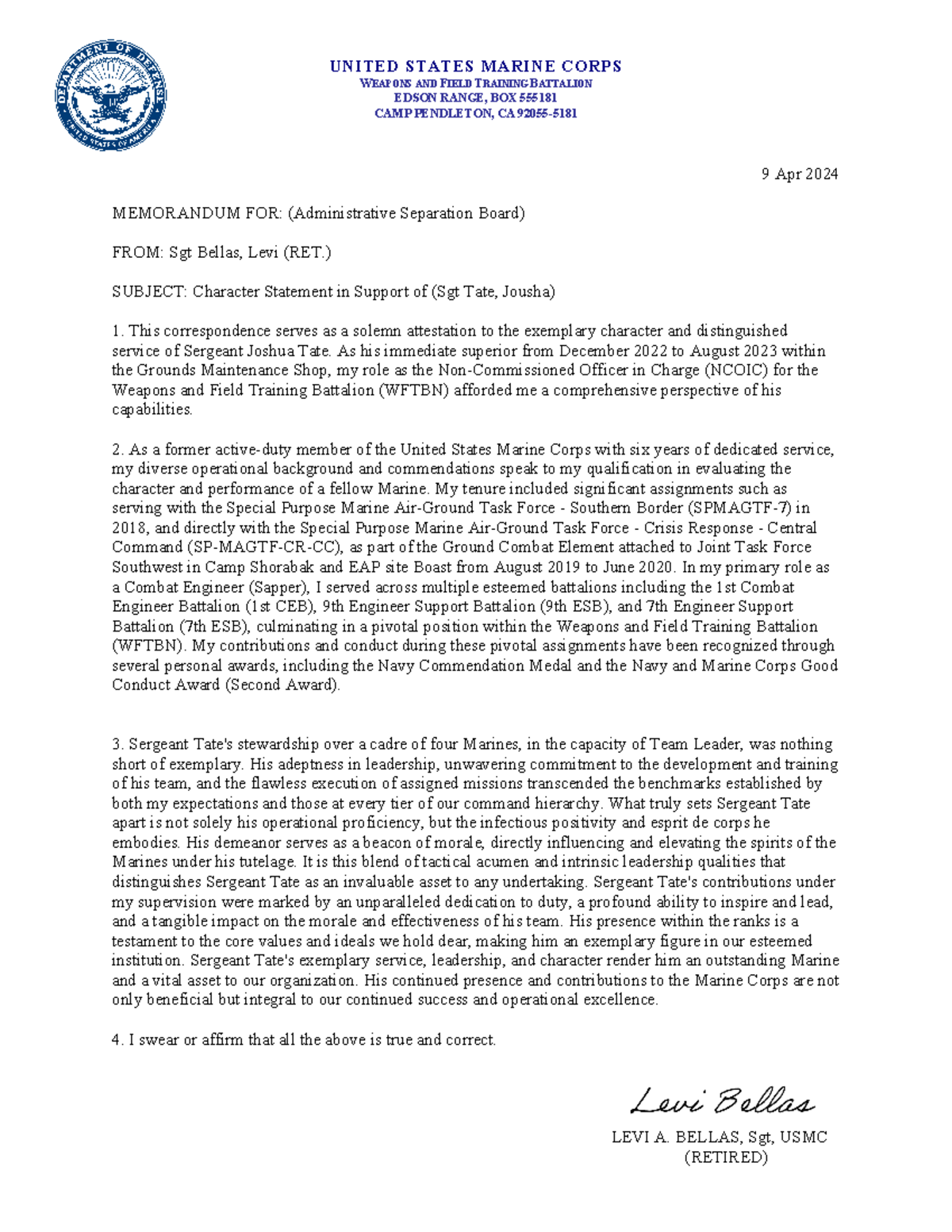 SGT TATE CS - North west east south - UNITED STATES MARINE CORPS ...