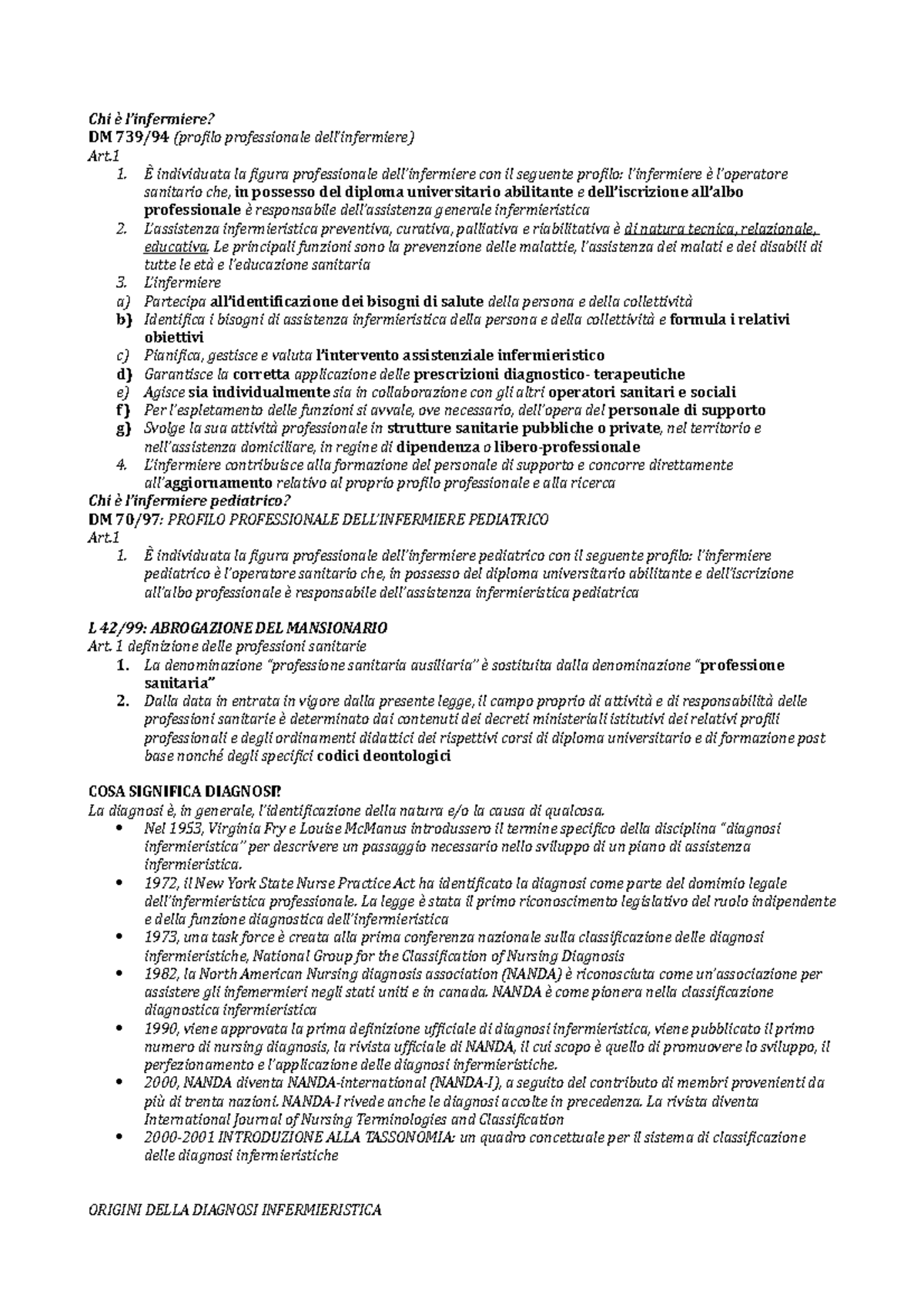 Diagnosi infermieristiche - Chi è l’infermiere? DM 739/94 (profilo ...