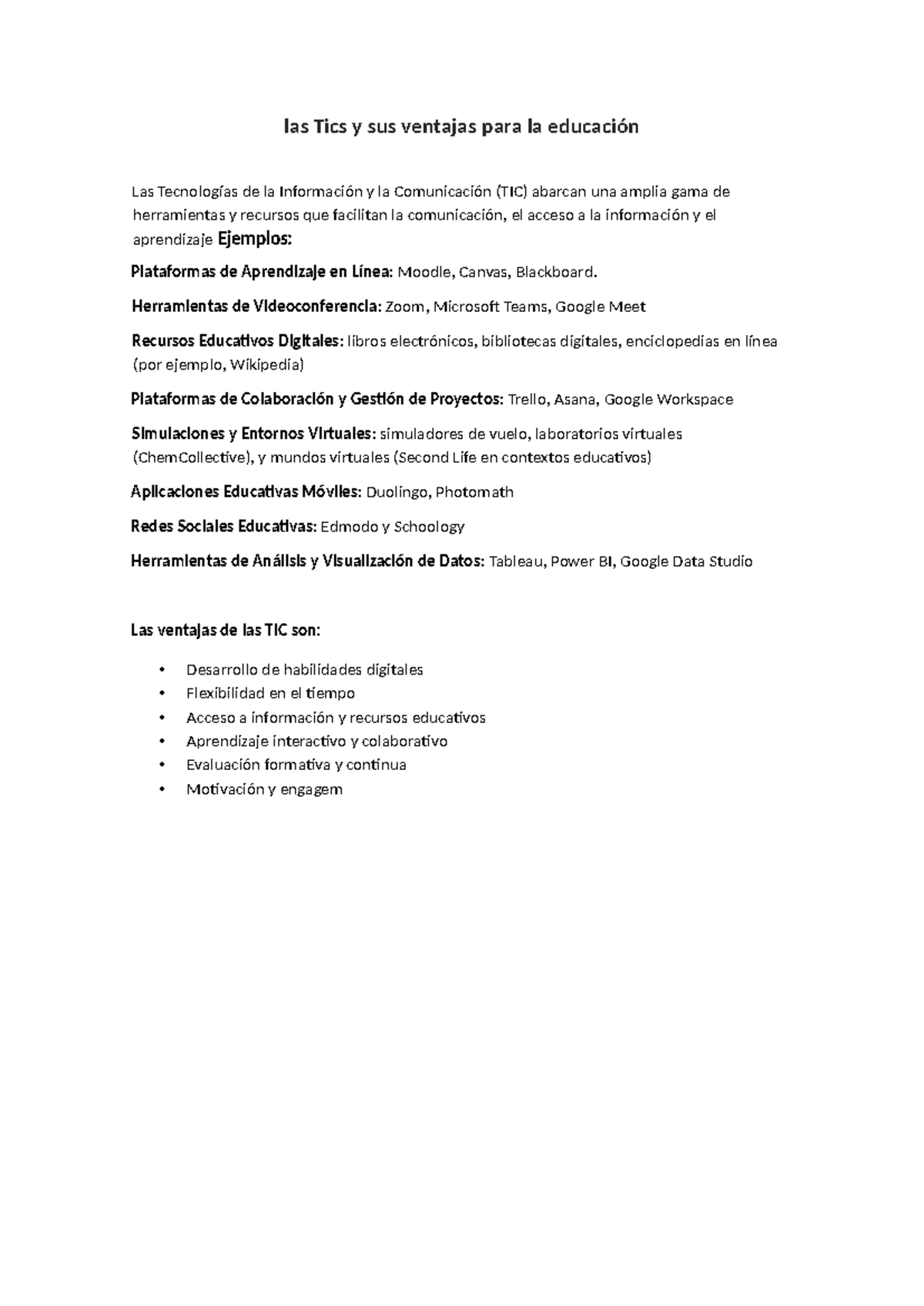 Actividad 3. Ventajas uso de la Tecnología - las Tics y sus ventajas para la educación Las - Studocu
