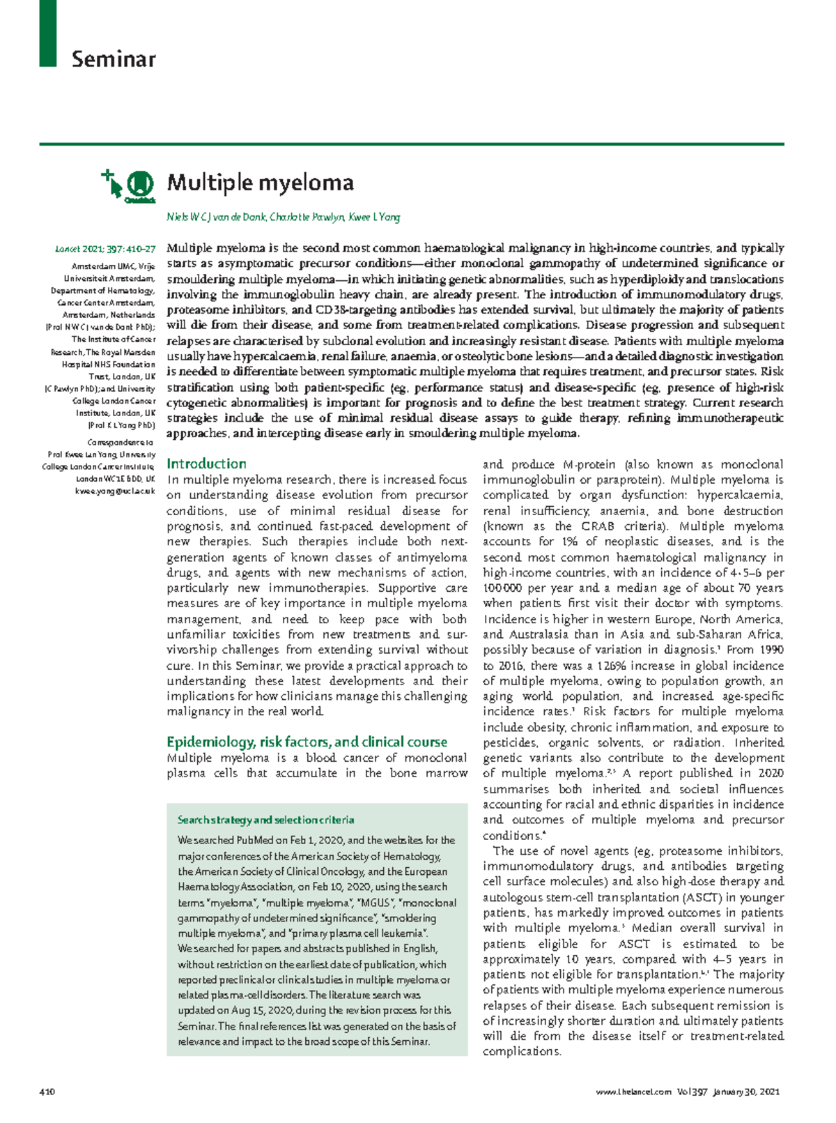 Mieloma multiple - ..... - Multiple myeloma Niels W C J van de Donk ...
