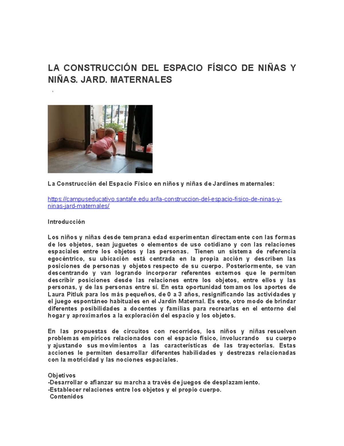 LA Construcción DEL Espacio Físico Maternal - LA CONSTRUCCIÓN DEL ...