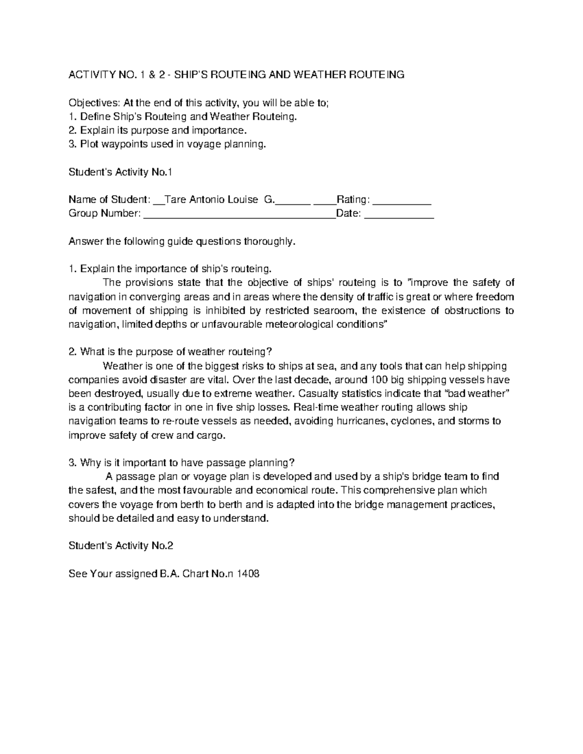 Nav7 Activities Tare - mpo - ACTIVITY NO. 1 & 2 - SHIP’S ROUTEING AND ...