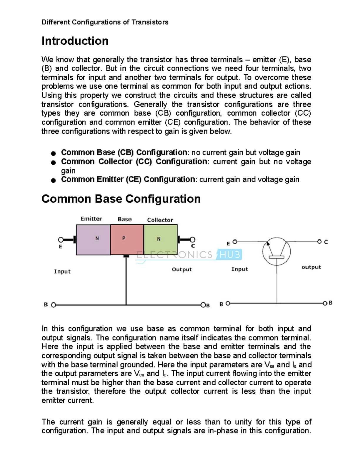 Different Configurations of Transistors - Different Configurations of ...